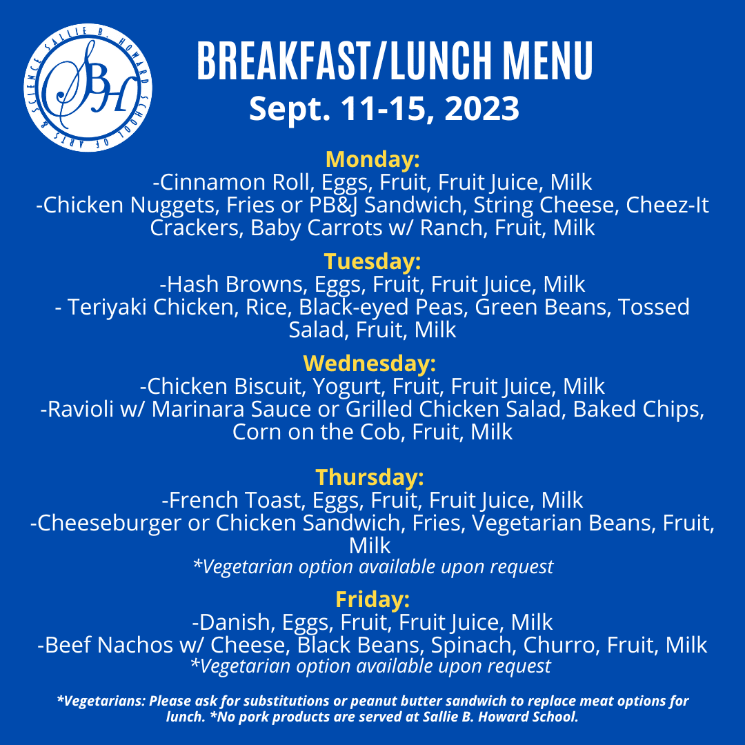 Breakfast-Lunch Menu - Sallie B Howard School | Public Charter School ...